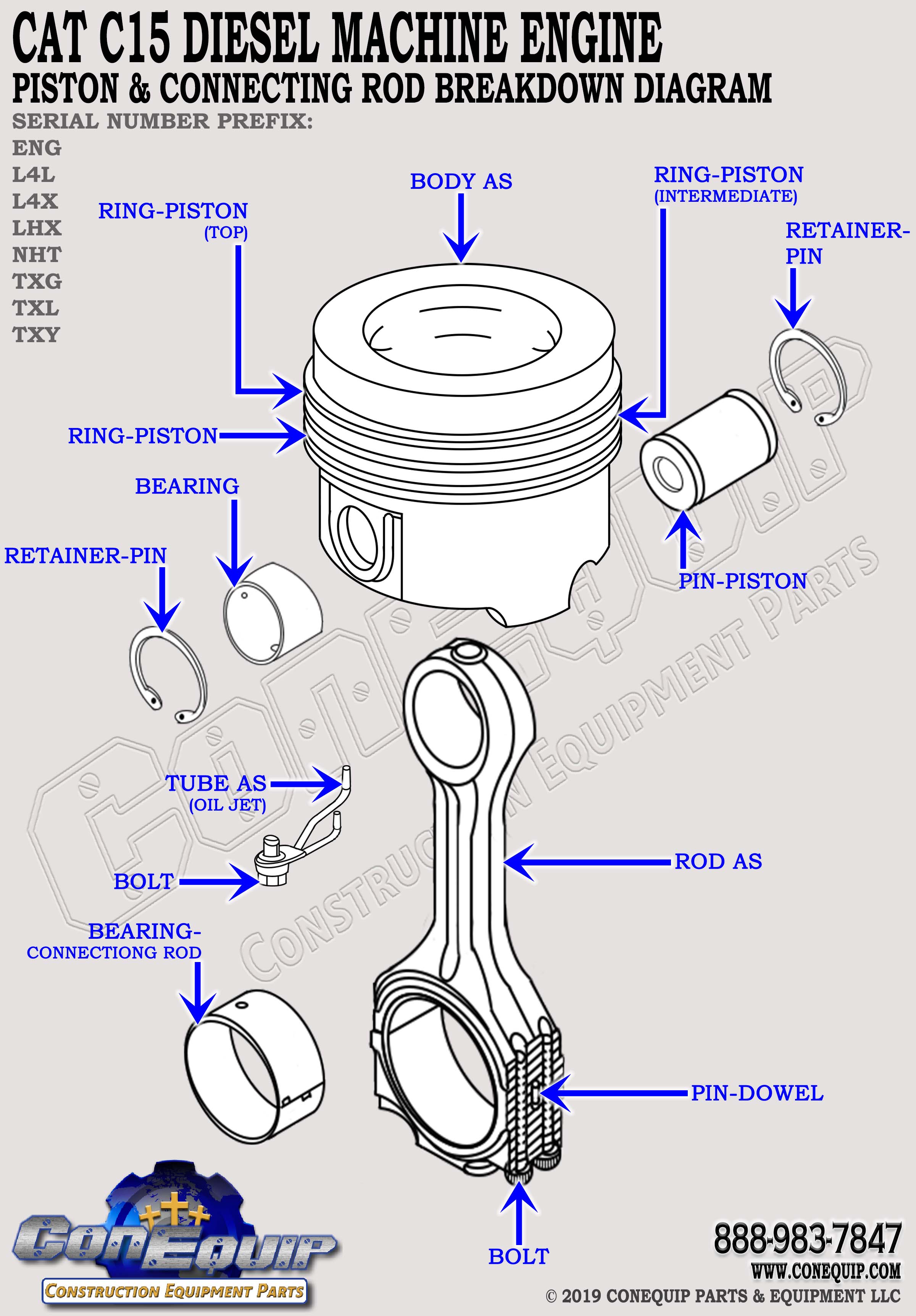 CAT C15 Diesel Engine Connecting Rod Parts Diagram - Heavy Equipment ...